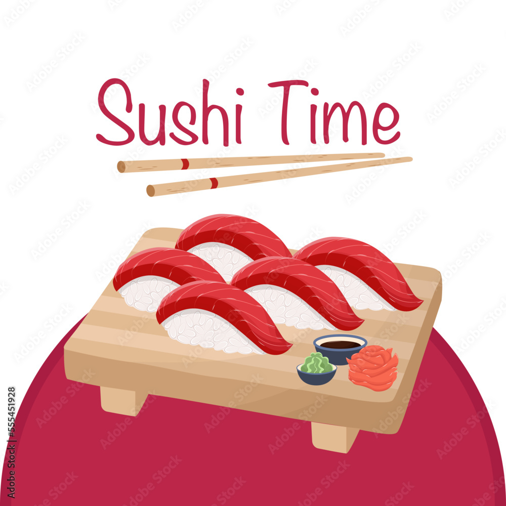 Sushi Poster Viva Magenta Asian Food Poster Vector Hand Drawn Sushi Template For Social
