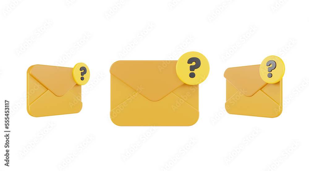 3d render mail question mark icon with orange mail and yellow question ...