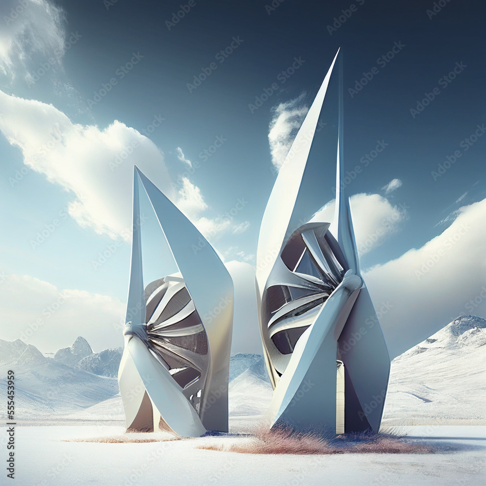Futuristic Wind Turbines in Alps. Generative AI Art. Ecology Concept ...