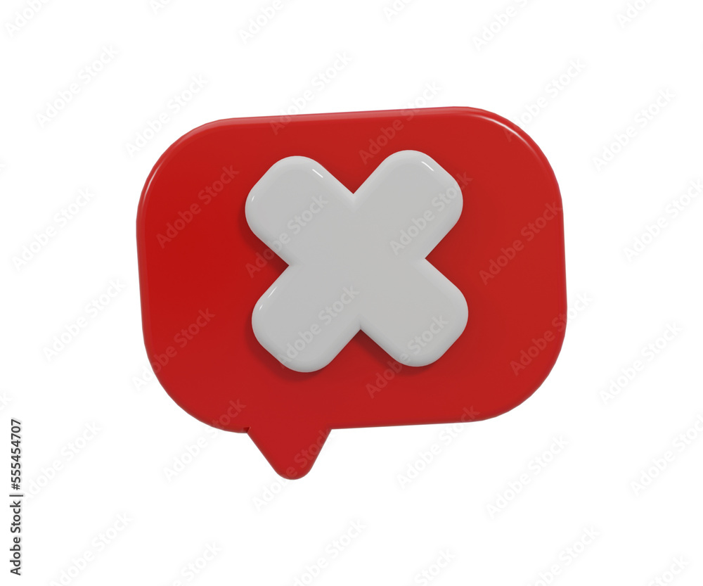 3d icon red cross mark speech bubble with on transparent background ...