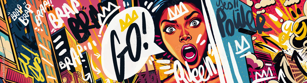 fresco comic book street art with portrait face reaction Stock ...