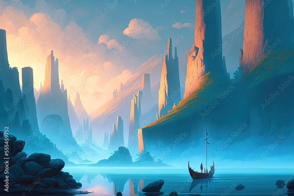 Norse Mythology Scenery. Fantasy Landscape. Water colour. illustration ...