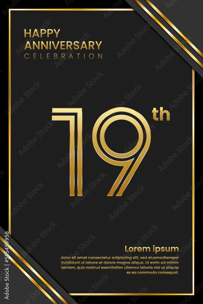 19th Anniversary. Anniversary Template Design With Golden Text. Double ...