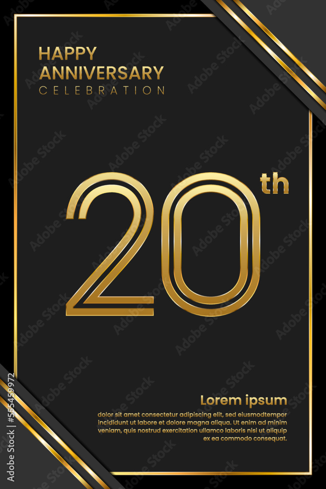20th Anniversary. Anniversary Template Design With Golden Text. Double ...