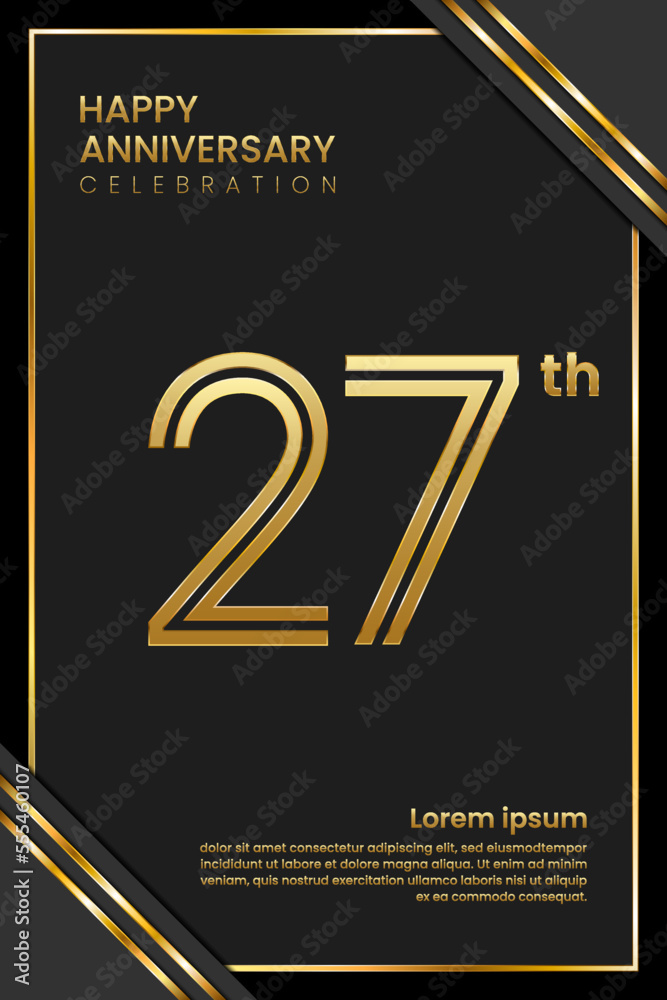 27th Anniversary. Anniversary Template Design With Golden Text. Double ...