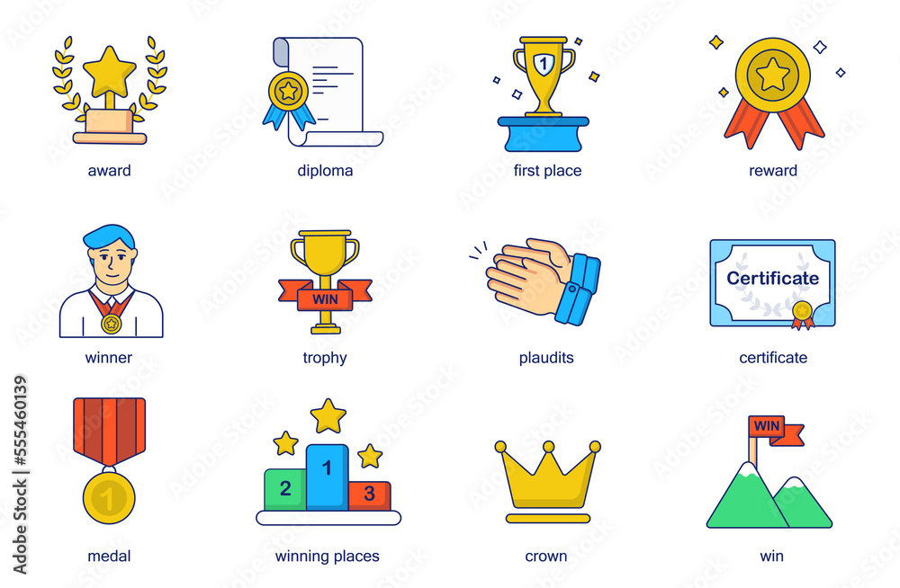 Business award concept line icons set. Pack outline pictograms of ...