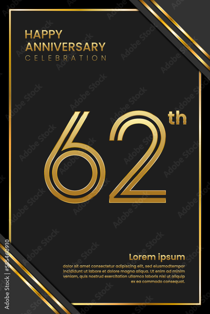 62th Anniversary. Anniversary Template Design With Golden Text. Double ...