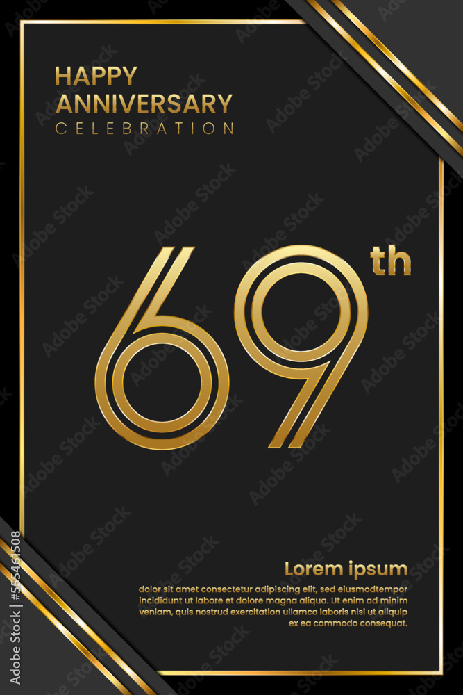 69th Anniversary. Anniversary Template Design With Golden Text. Double ...