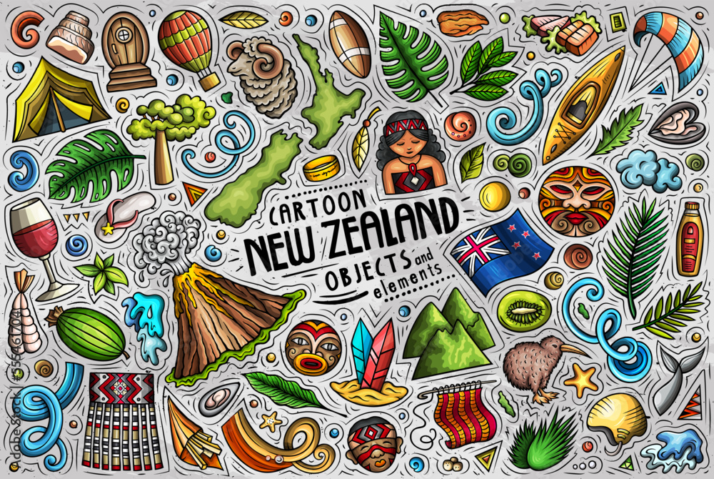 Vetor De Set Of New Zealand Traditional Symbols And Objects Do Stock