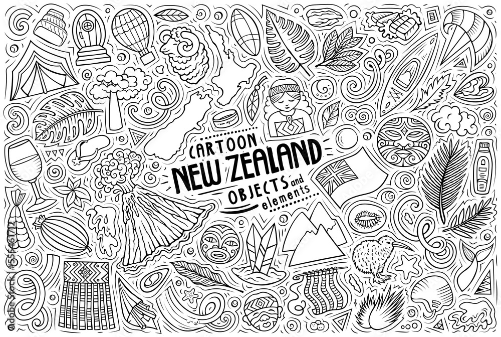 Set of New Zealand traditional symbols and objects Stock Vector | Adobe ...