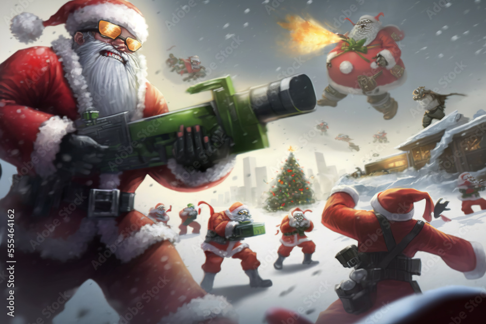 Evil alien santa claus is fighting in an epic battle with crazy weapons ...