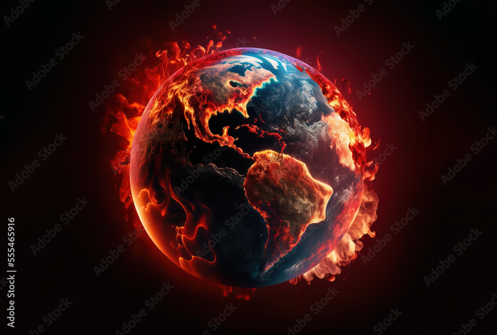 Palnet earth on fire, AI generative illustration Stock Illustration ...