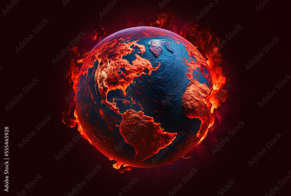 Palnet earth on fire, AI generative illustration Stock Illustration ...