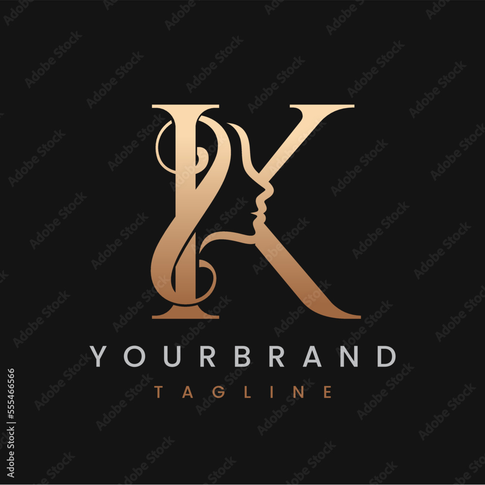 Classic Letter K Beauty Women Face Logo Stock Vector | Adobe Stock