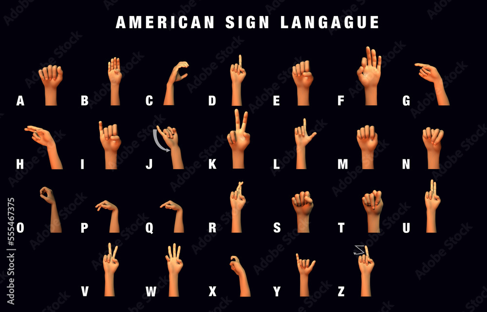 American Sign Language Alphabet 3D Illustration Stock Illustration ...