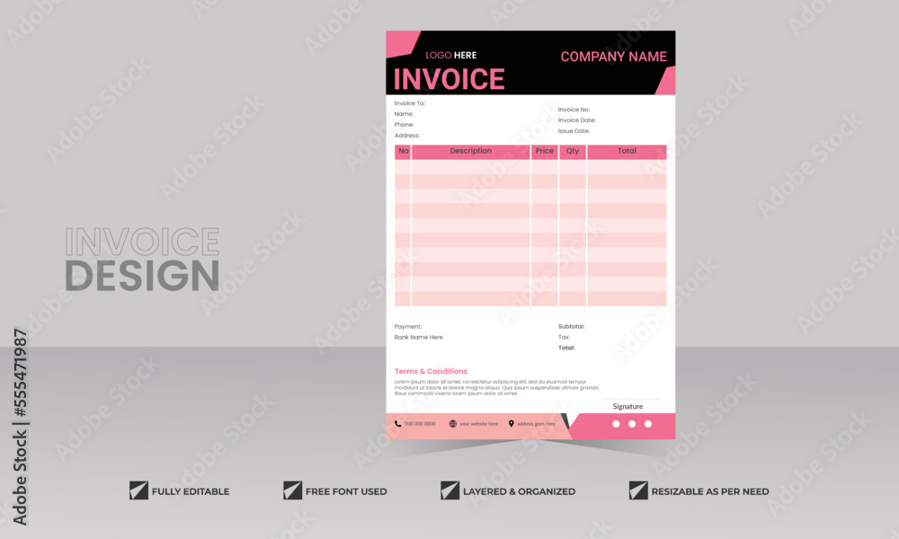 minimal Business invoice form template. Invoicing quotes, money bill ...