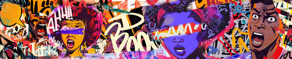 fresco with clean street urban. torn and destroy effect. comic book ...