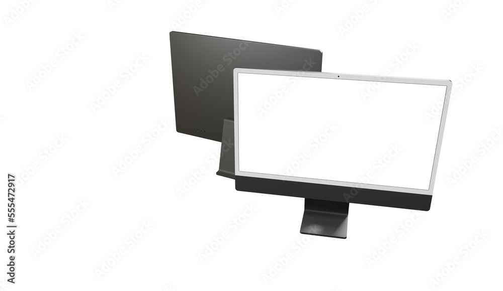 Computer monitor display with empty screen isolated on transparent ...