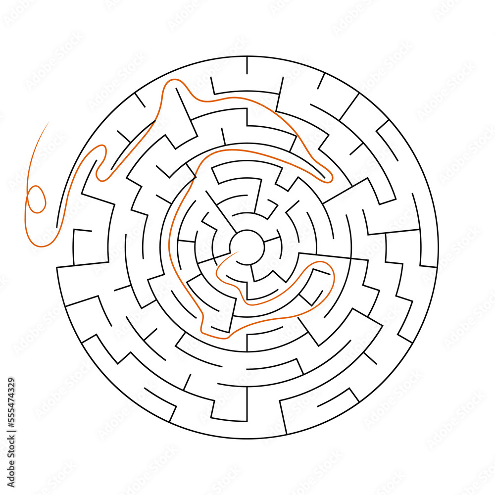 Round maze for children. Simple puzzle: "Linear maze". Vector ...