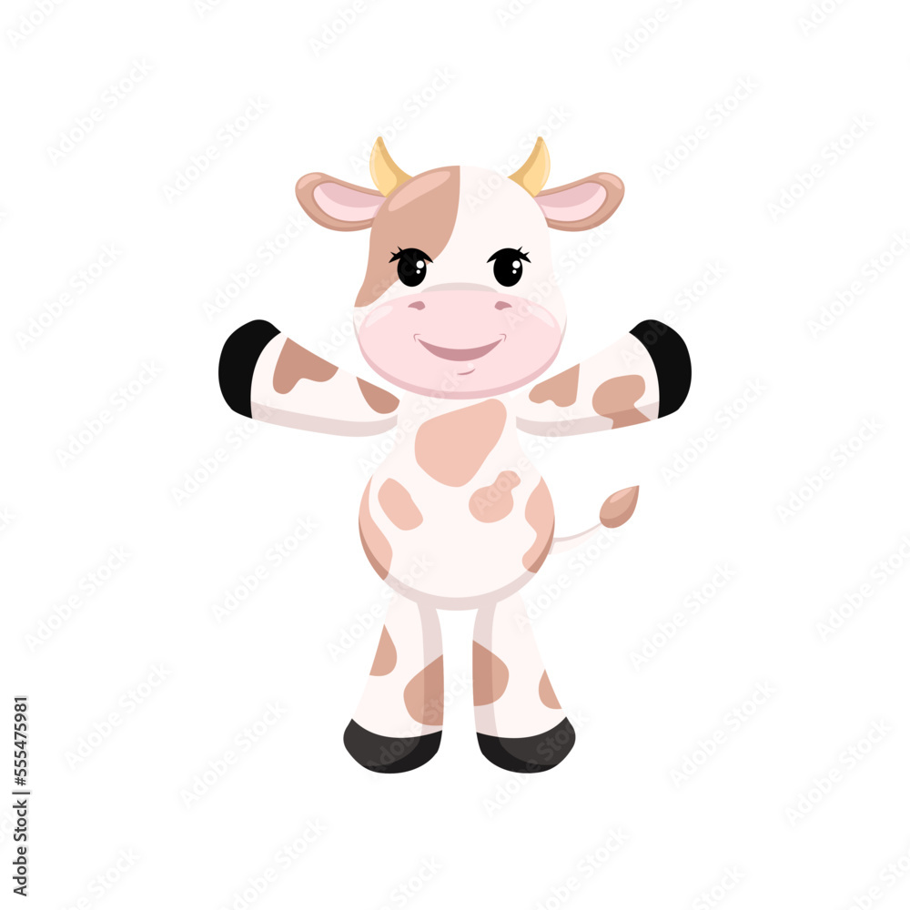 Happy baby cow standing on two legs cartoon illustration. Cute little ...