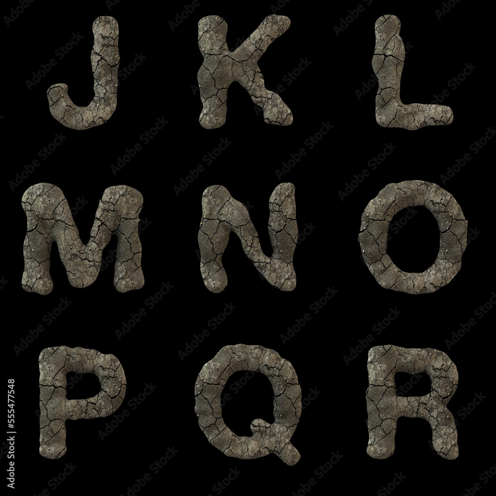 3D Render Set of Cracked Earth Font including Letters, Numbers and ...