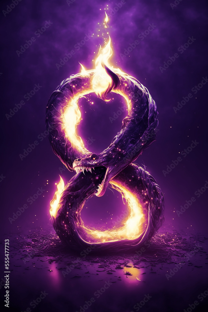 purple glowing ouroboros or uroboros. ancient symbol depicting a ...