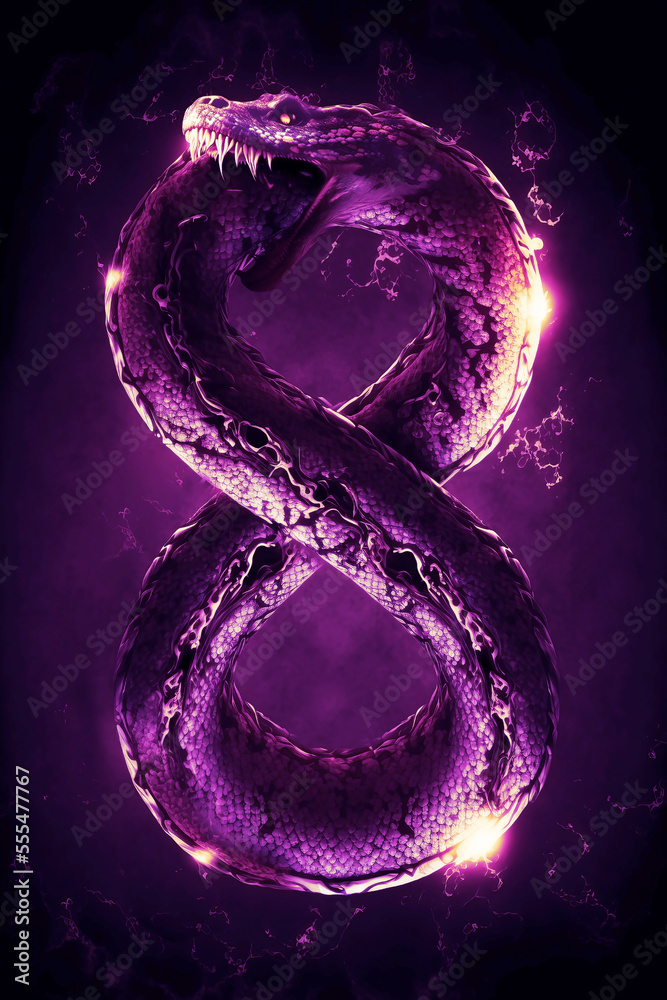 purple glowing ouroboros or uroboros. ancient symbol depicting a ...
