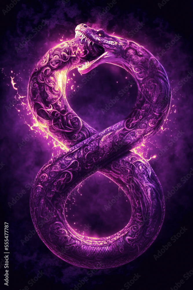 purple glowing ouroboros or uroboros. ancient symbol depicting a ...