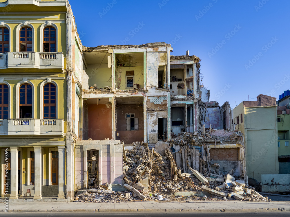 Demolition of a residential building; Havana, Cuba Stock Photo | Adobe ...
