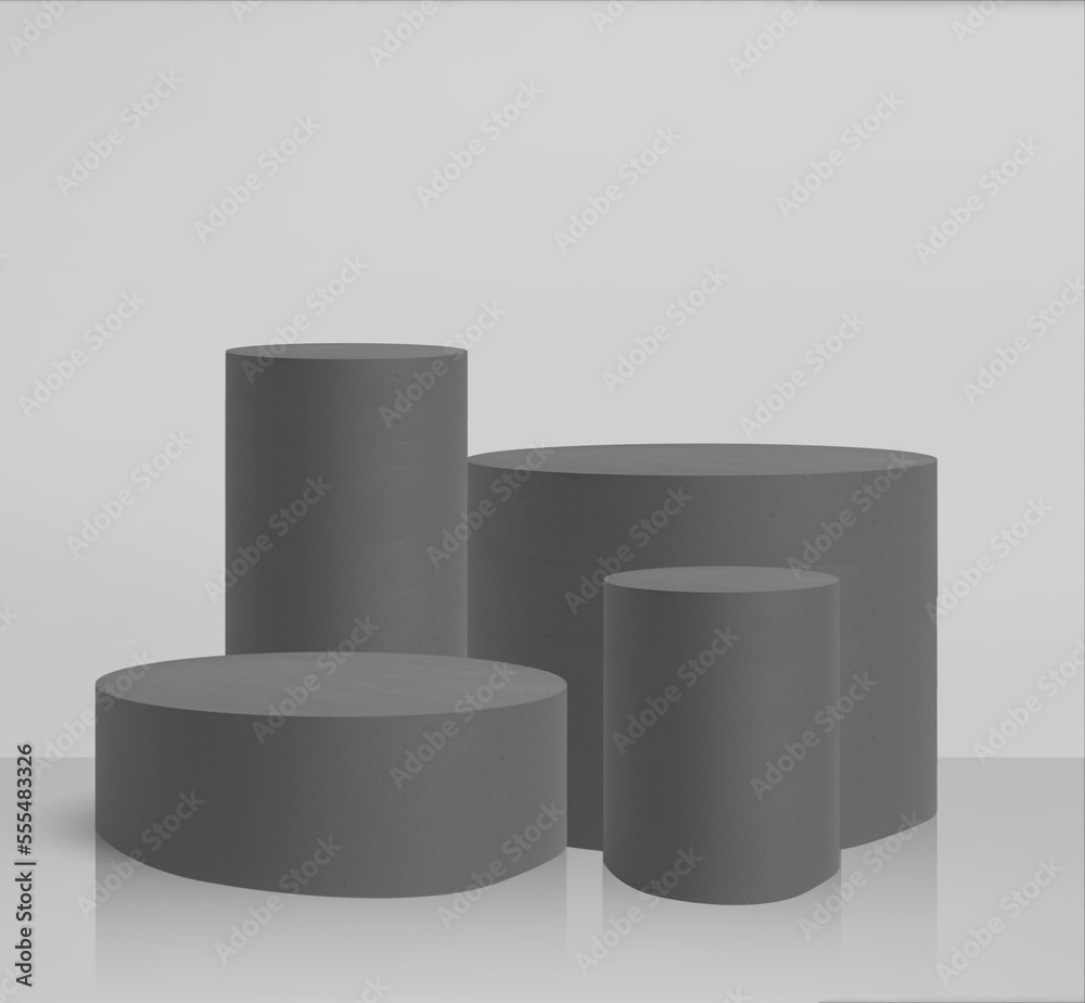 Red pedestals and risers on beige background. Product mockup setup with ...