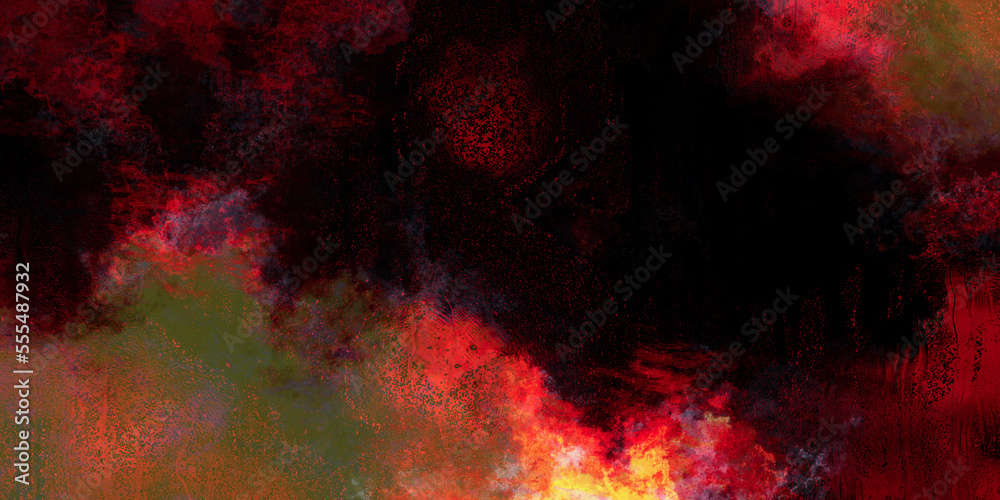 Mist of horror fire red abstract watercolor brush strokes with green ...