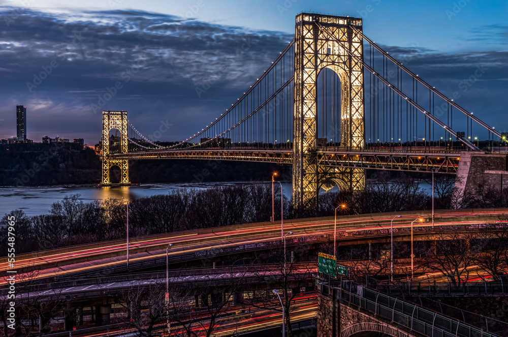 George Washington Bridge at twilight, lit specialty for Martin Luther ...
