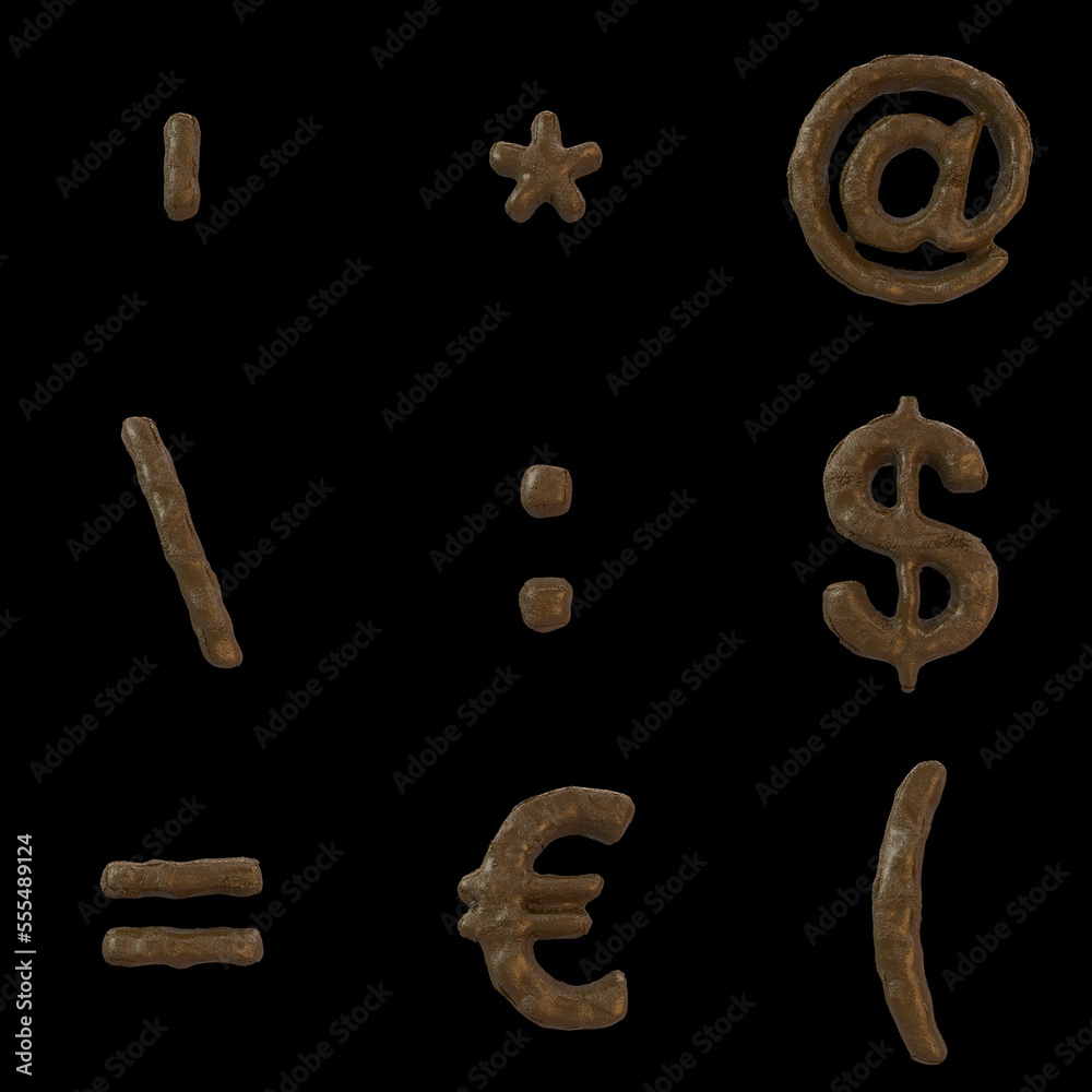 3D Rendering Set of Poop Font Alphabet, Numbers and Punctutation Marks ...