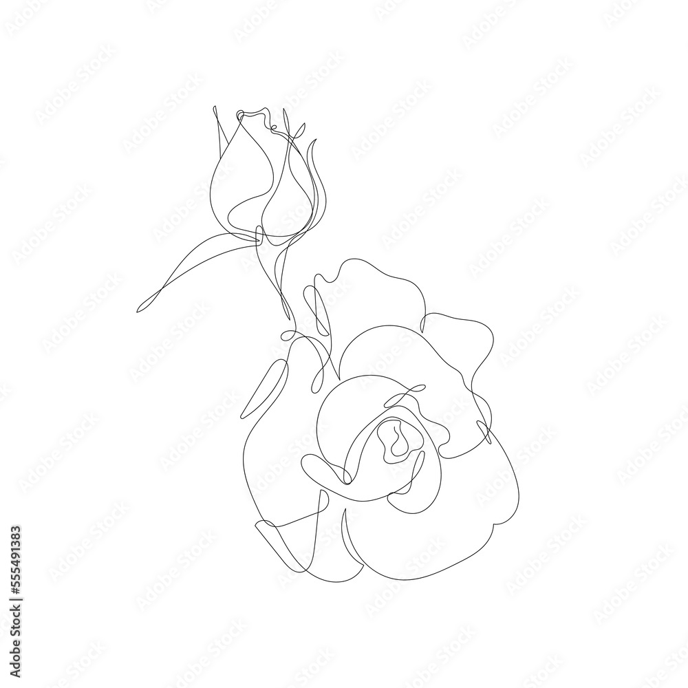 Flower in continuous line art drawing style. Rose flower minimalist black linear design isolated ...
