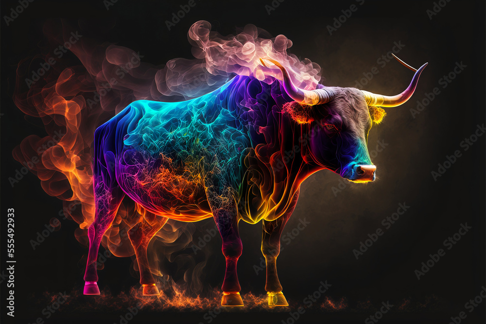 bull 3d rendering of a beautiful bull in colored fire ilustración de ...