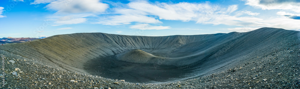 The Hverfjall crater, a tephra cone or tuff ring volcano in Northern ...