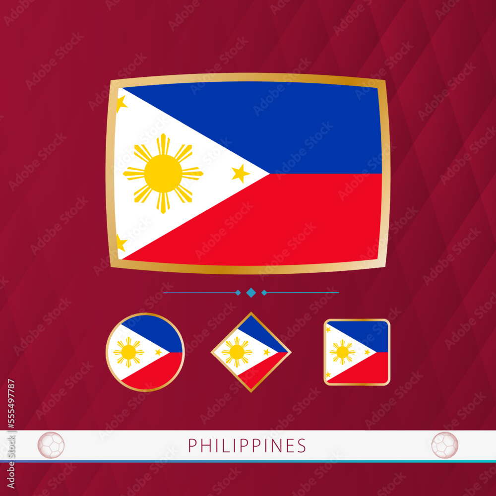 Set of Philippines flags with gold frame for use at sporting events on ...