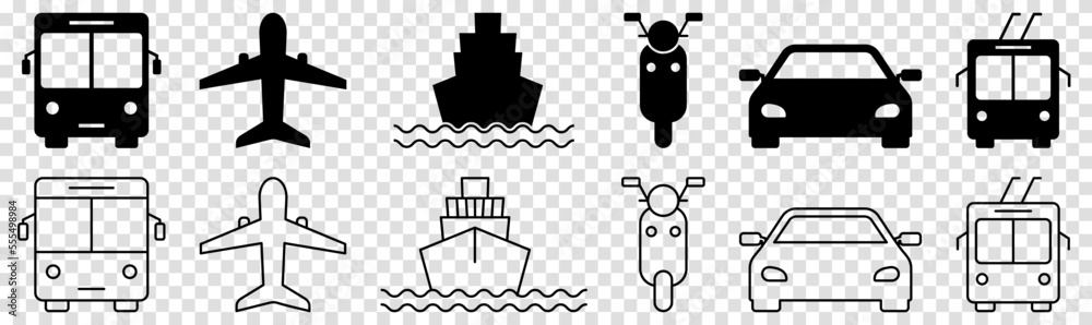 Transportation icon set. Vector illustration isolated on transparent ...
