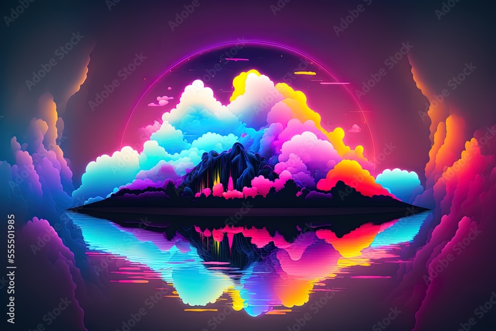 Clouds and a neon sky bounce off of the sea in this surreal abstract ...