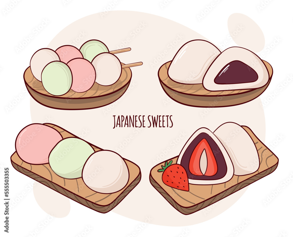 Japan tradition sweets mochi daifuku dango vector illustration ...