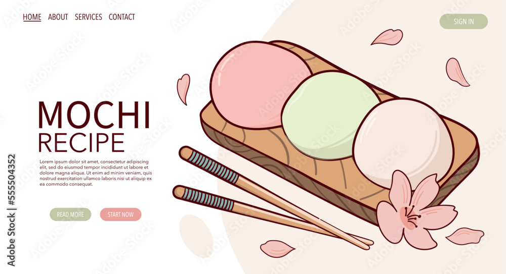 Web Page Draw fJapan tradition sweet mochi vector illustration ...