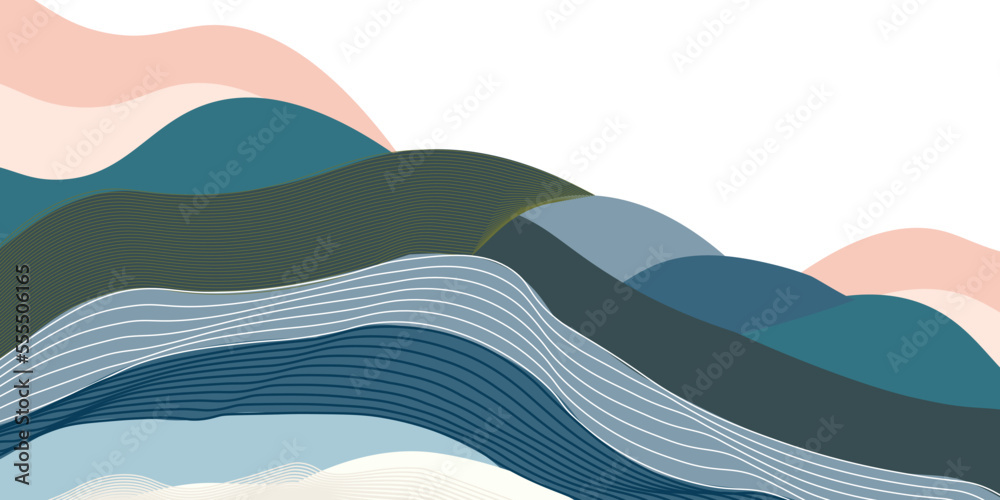 Mountain background vector. Minimal landscape art with watercolor ...