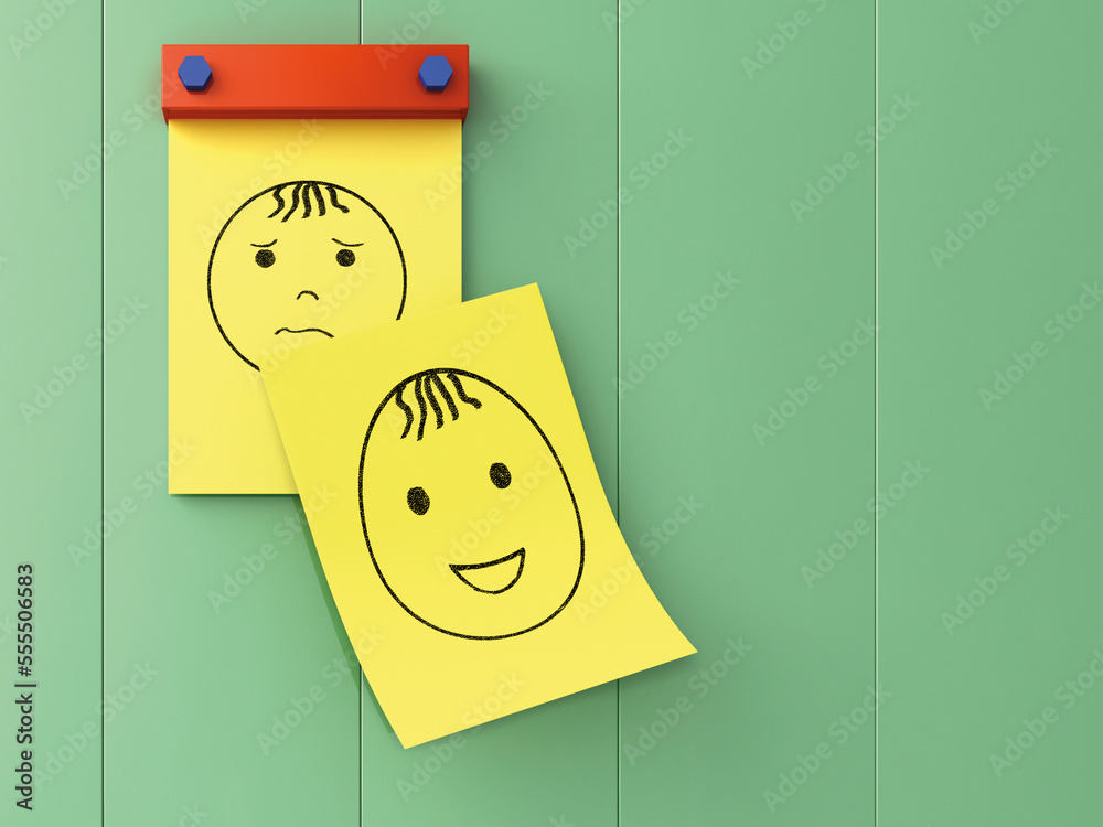 Notepad with Drawings of Happy and Sad Faces Stock Photo | Adobe Stock