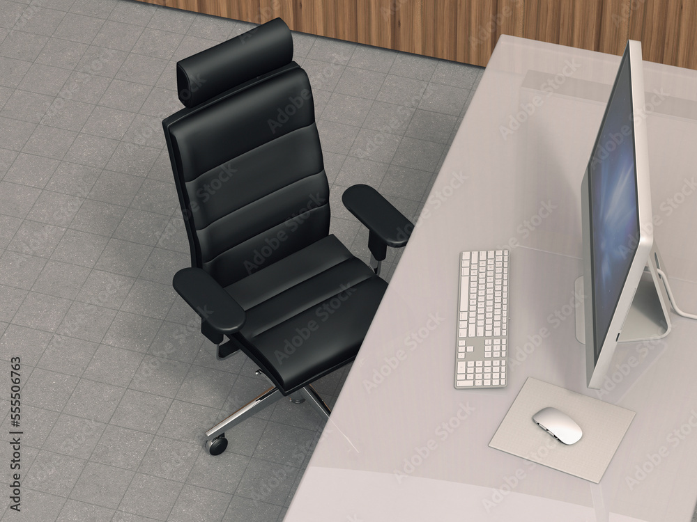 Illustration of modern work station with desktop computer, leather ...