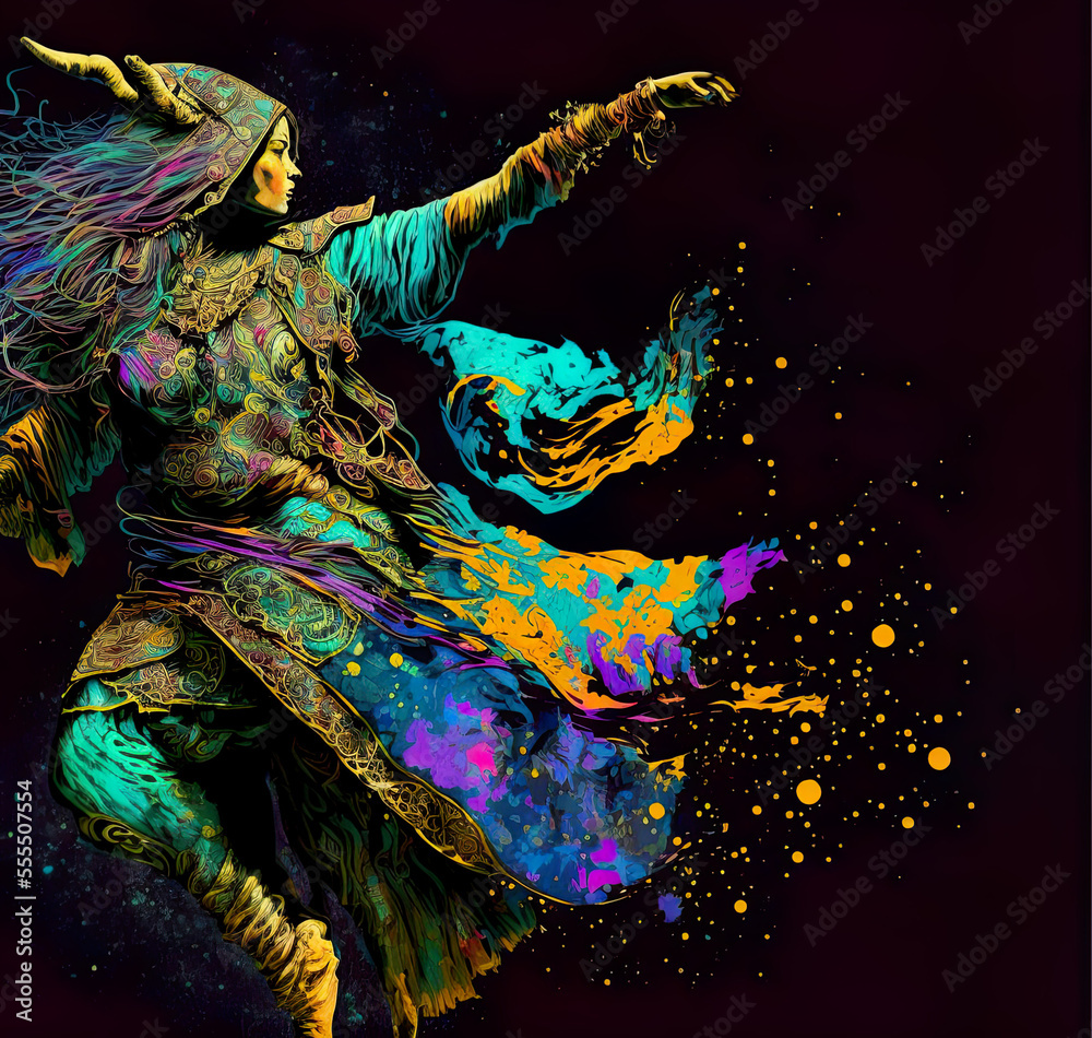 Cosmic shaman in her eternal dance, female shaman creating the world ...