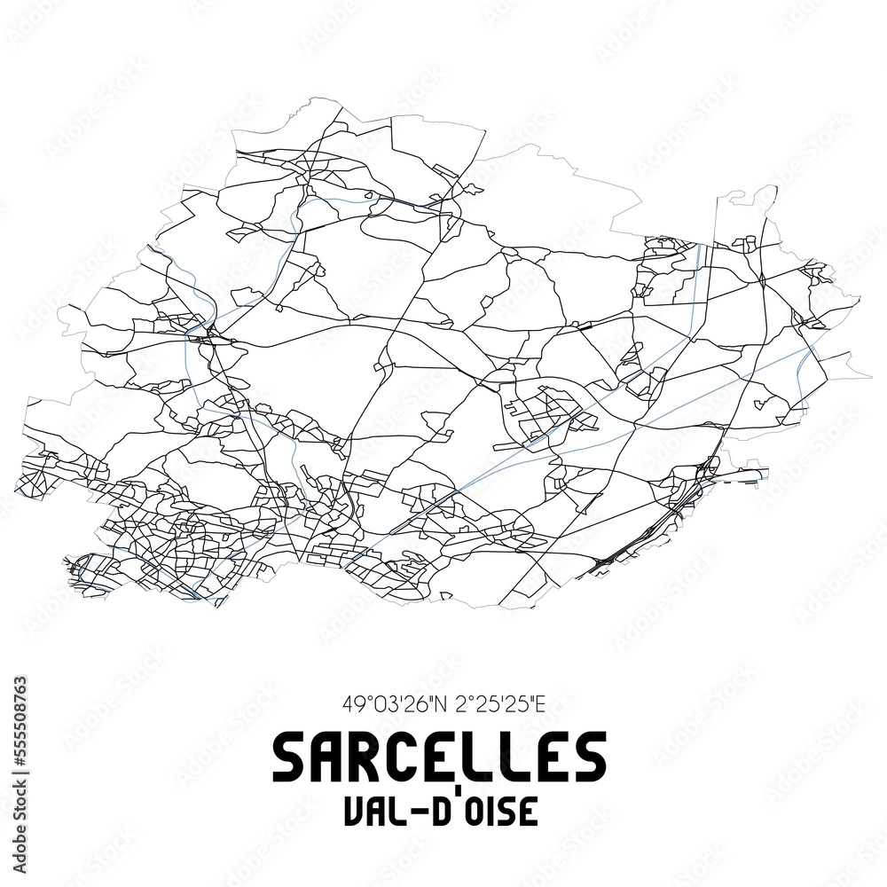 Black and white map of Sarcelles, Val-d'Oise, France. Stock ...