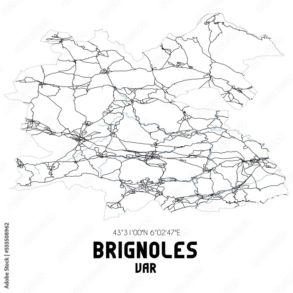 Black and white map of Brignoles, Var, France. Stock Illustration ...