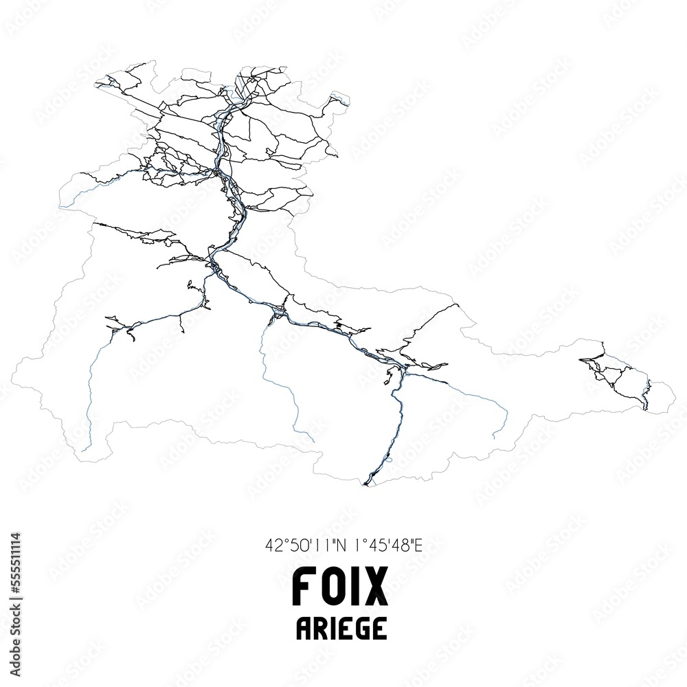 Black and white map of Foix, Ari ge, France. Stock Illustration | Adobe ...