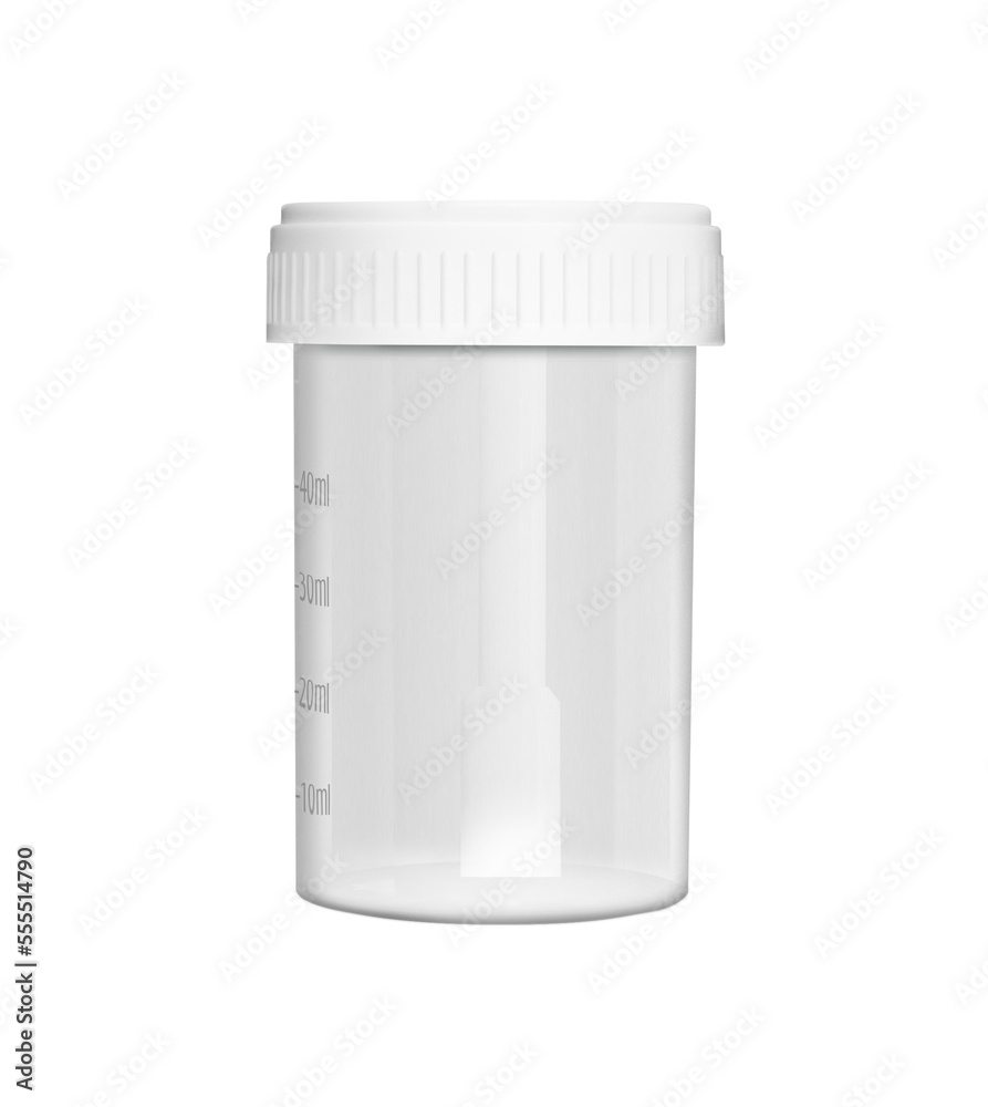 Sterile plastic medical container for medical laboratory analysis close ...