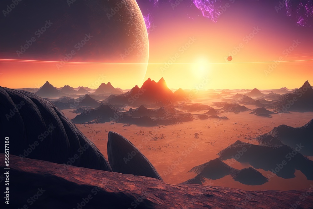 artwork depicting a wonderful alien environment. On a planet in a ...